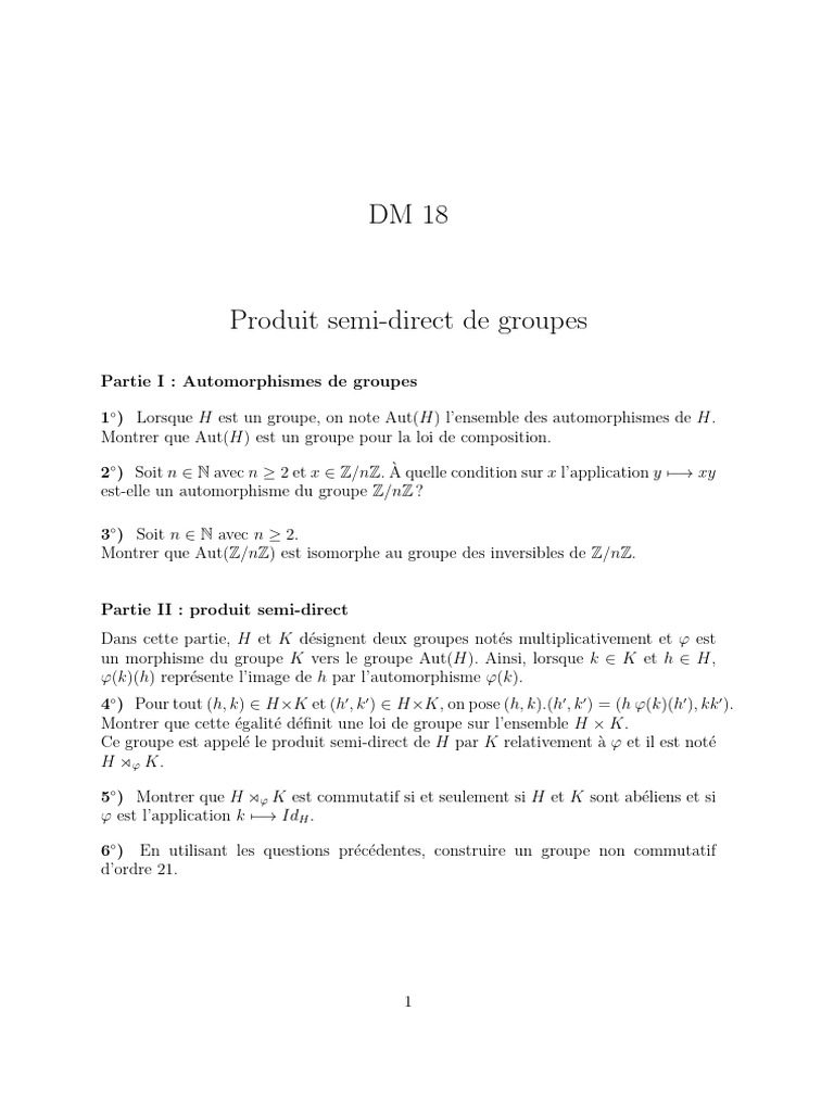 DM 18 - Énoncé - Produit Semi-Direct de Groupes | PDF
