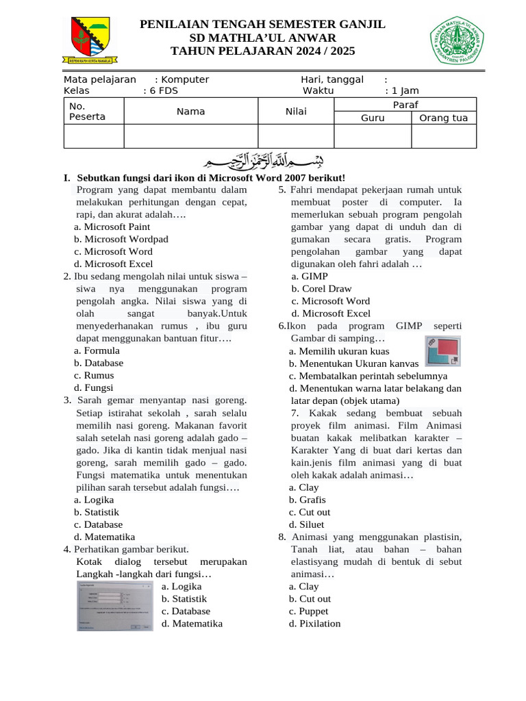 Soal PTS TIK Kelas 6 SD | PDF