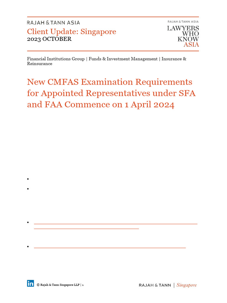 2023-10 - Rajah Tann - MAS-implement-CMFAS-Exam-changes | PDF