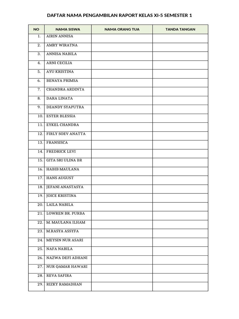 Daftar Pengambilan Raport | PDF