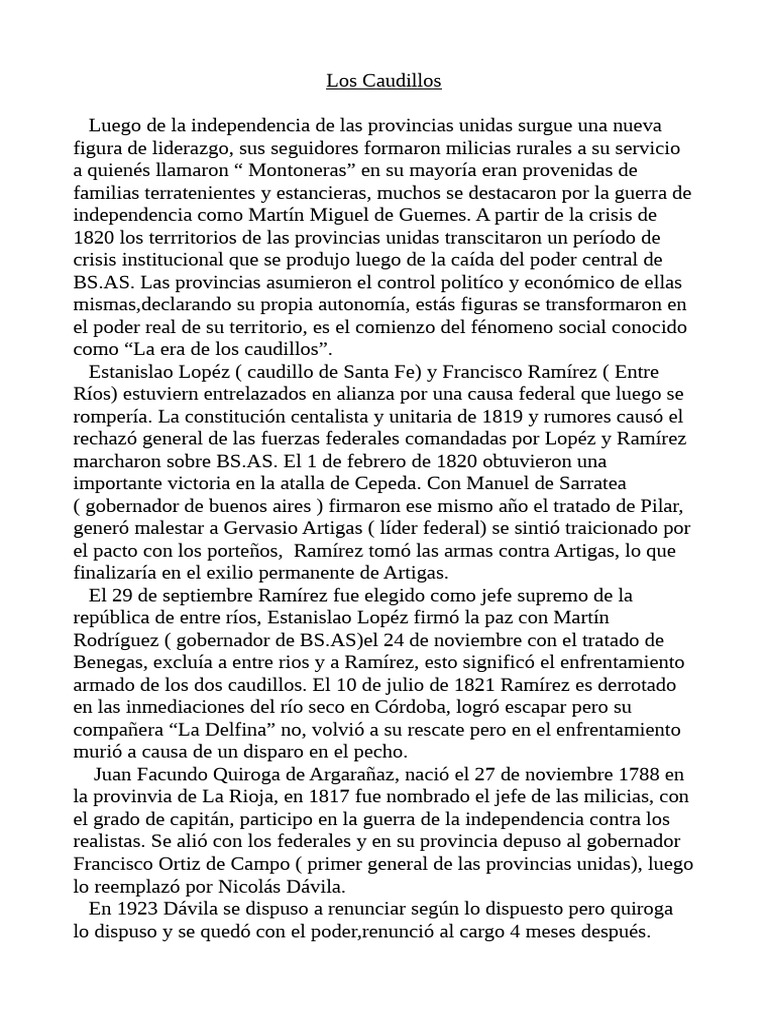 Caudillos | PDF | América del Sur | Argentina