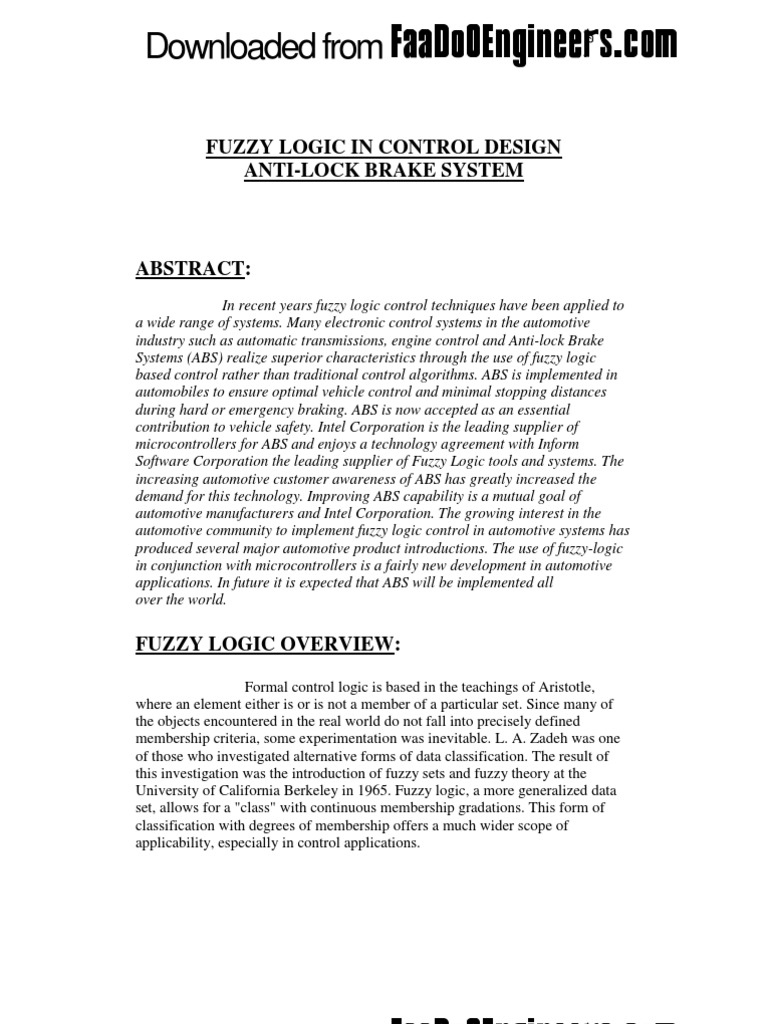 Fuzzy Logic In Control Design Pdf Anti Lock Braking System Fuzzy Logic