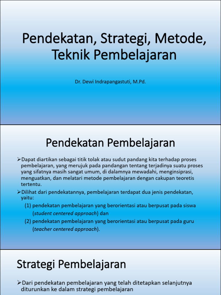Pendekatan, Strategi, Metode, Teknik Pembelajaran | PDF