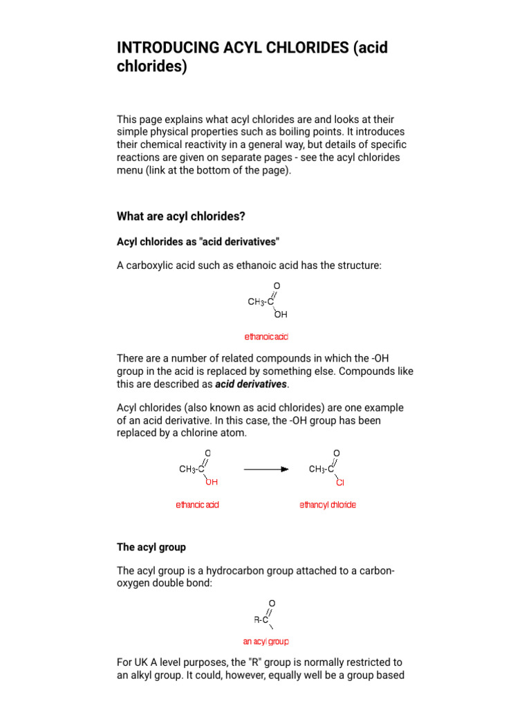 An Introduction To Acyl Chlorides (Acid Chlorides) | PDF