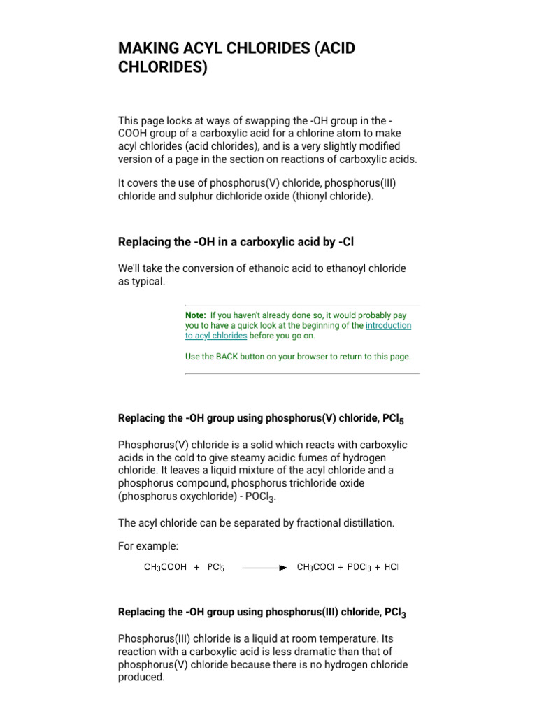 Preparation of Acyl Chlorides (Acid Chlorides) | PDF