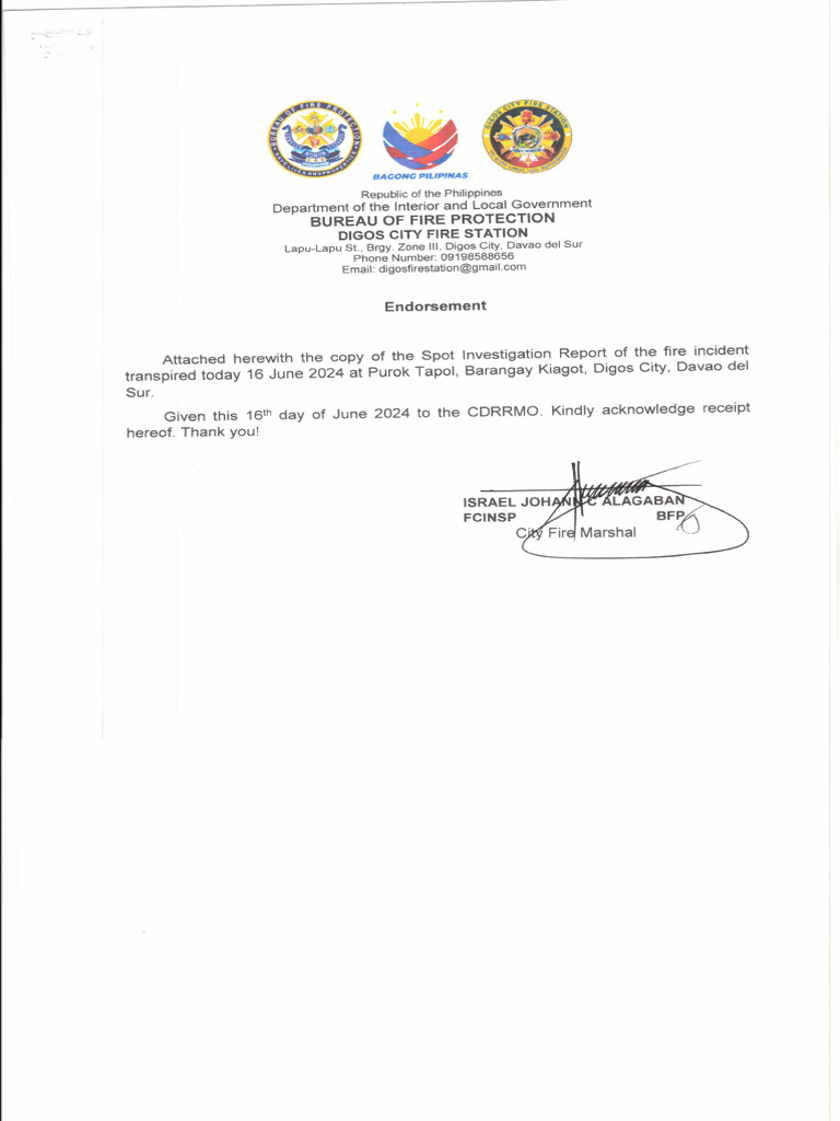 Fire Incident Report Purok Tapol | PDF