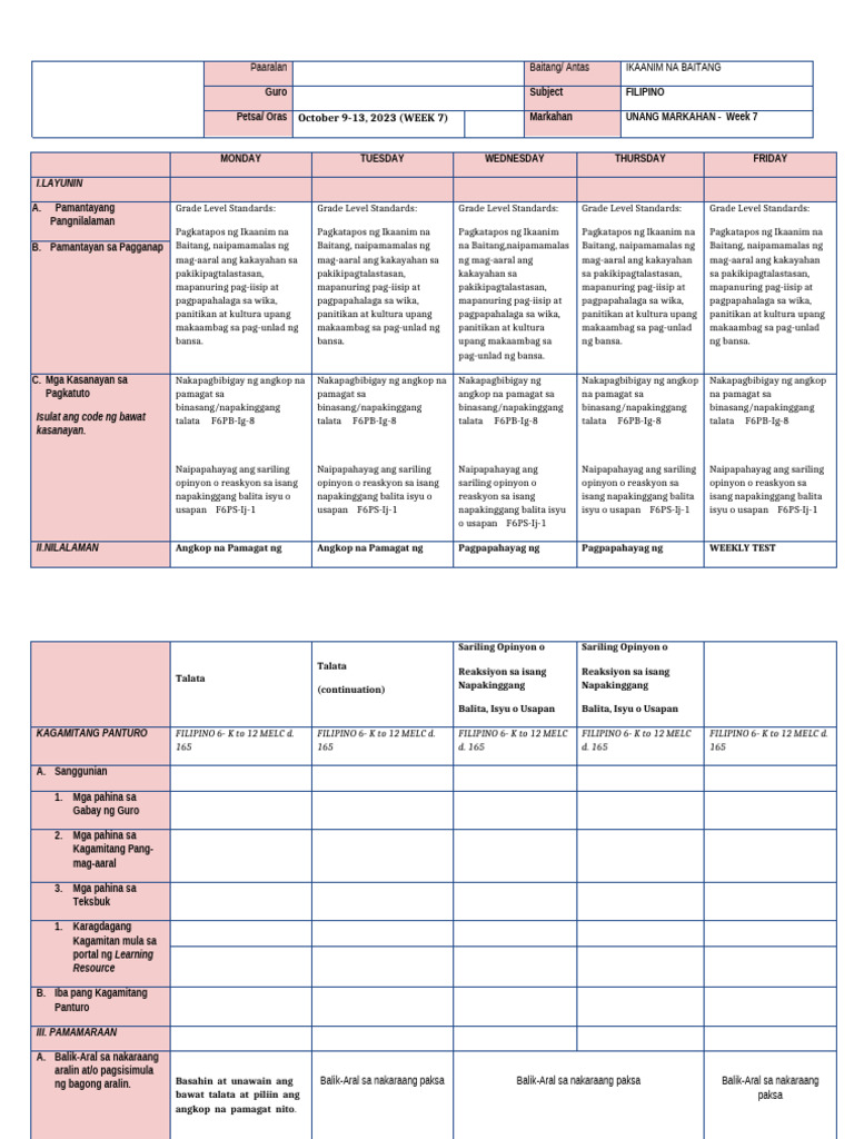 DLL Fil.6 WK7 Q1 | PDF