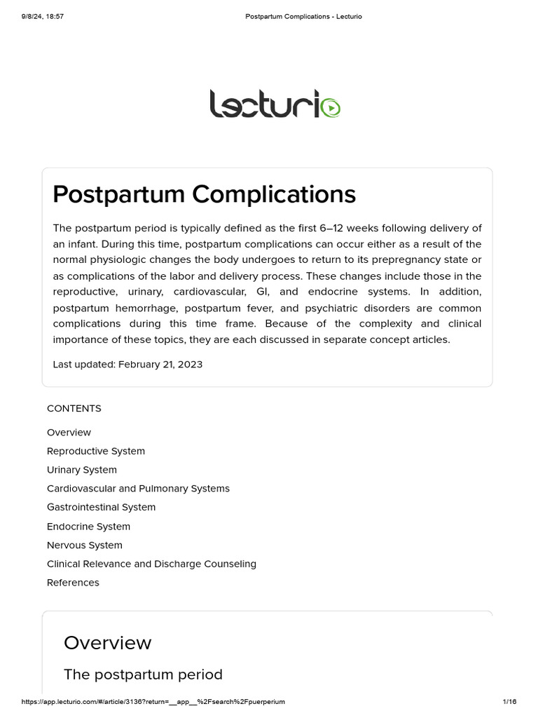Postpartum Complications | PDF