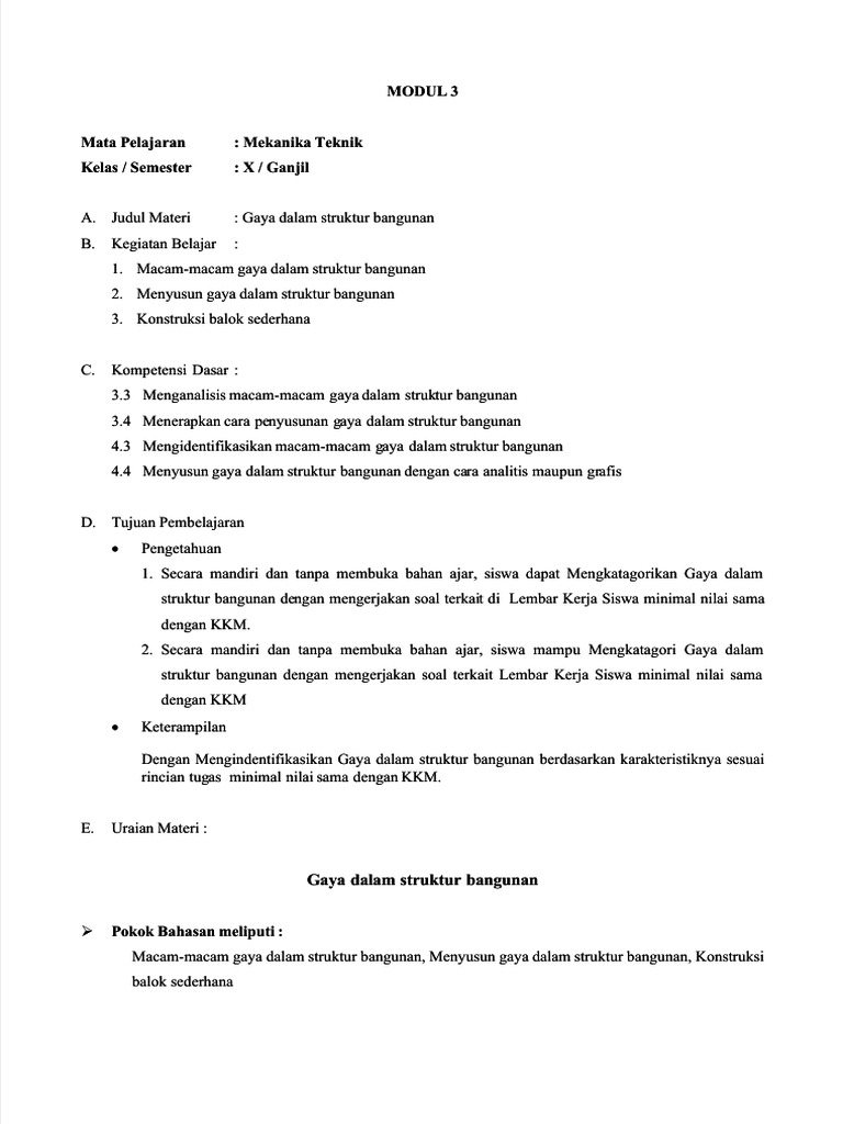 Modul 3 Kls X BKP Dpib Mekanika Teknik PDF | PDF