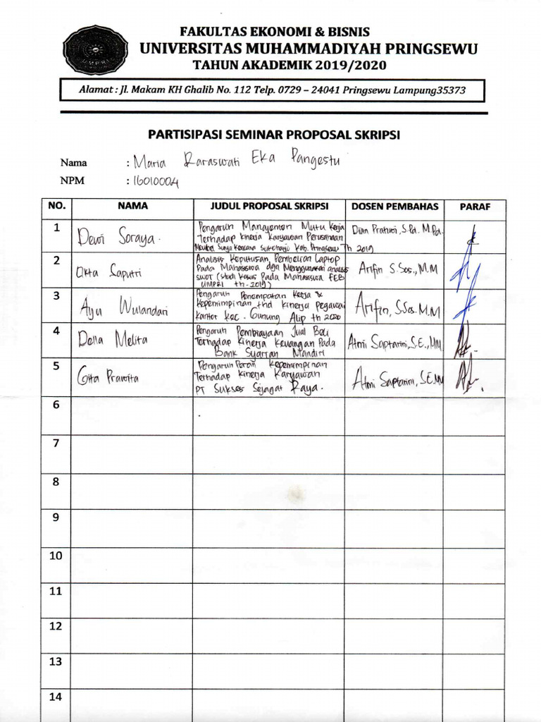 05 Lembar Partisipasi Sempro | PDF