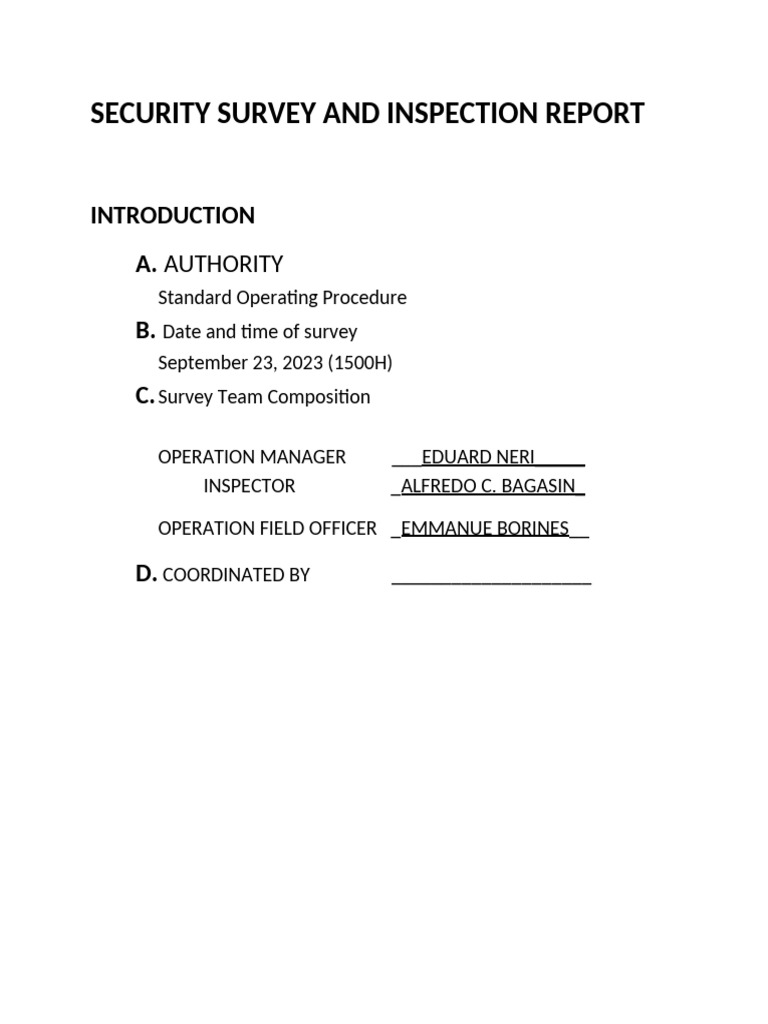 Security Survey and Inspection Report | PDF