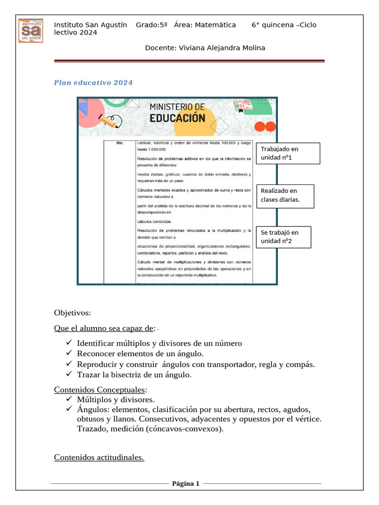 4° Quincena - Matemática - 5° | PDF | Multiplicación | Ángulo