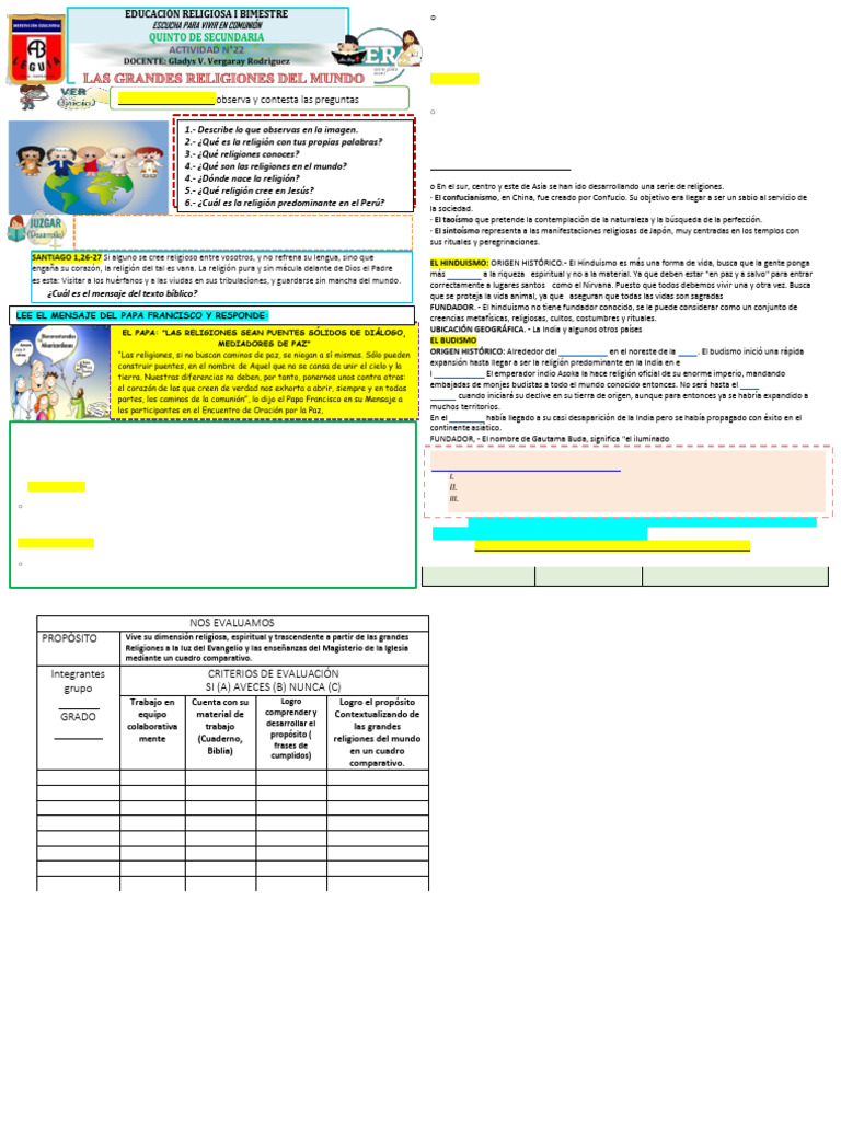 5to Ficha 22 Las Grandes Religiones Del Mundo | PDF