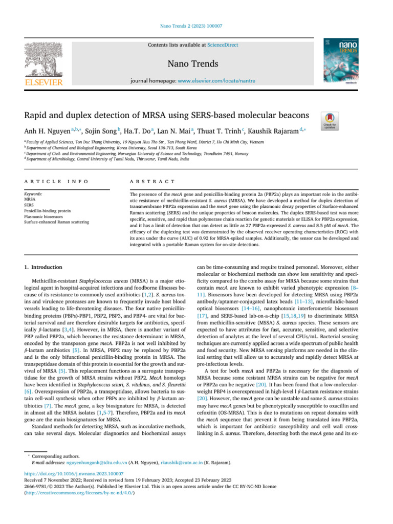 Rapid And Duplex Detection Of Mrsa Using Sers Based Molecular Beacons Pdf