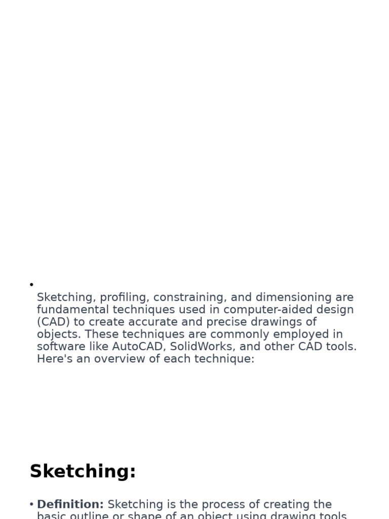 Sketch, Profile, Constraint and Dimension Techniques | PDF