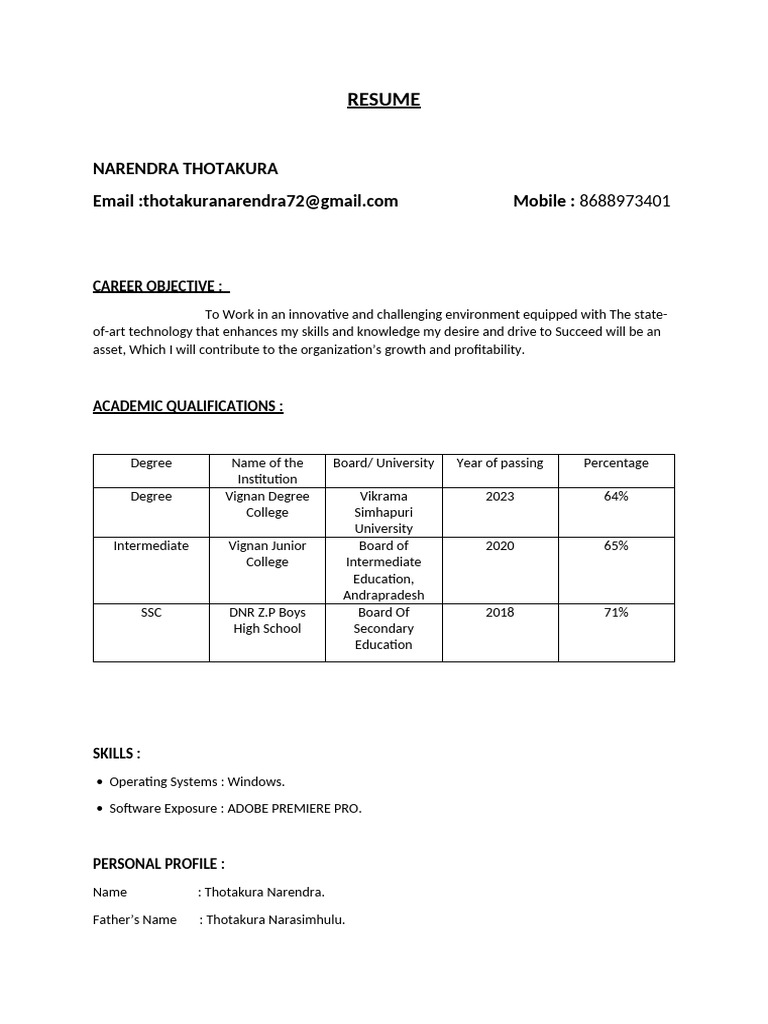 Resume Narendra | PDF