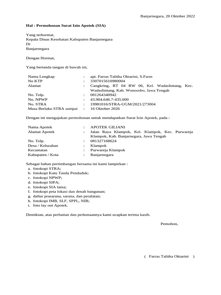 Permohonan SIA Giliani | PDF