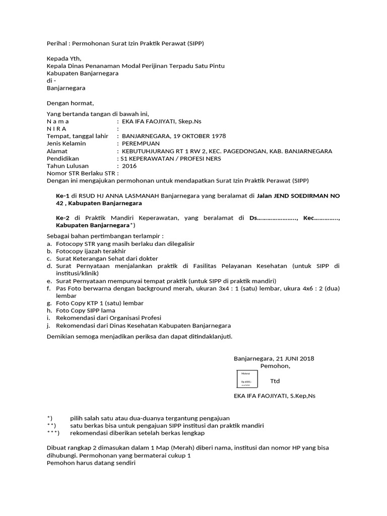 Contoh Permohonan SIPP | PDF