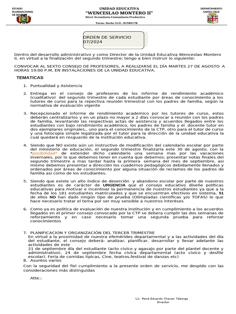 Orden de Servicio 072024 Wmii | PDF