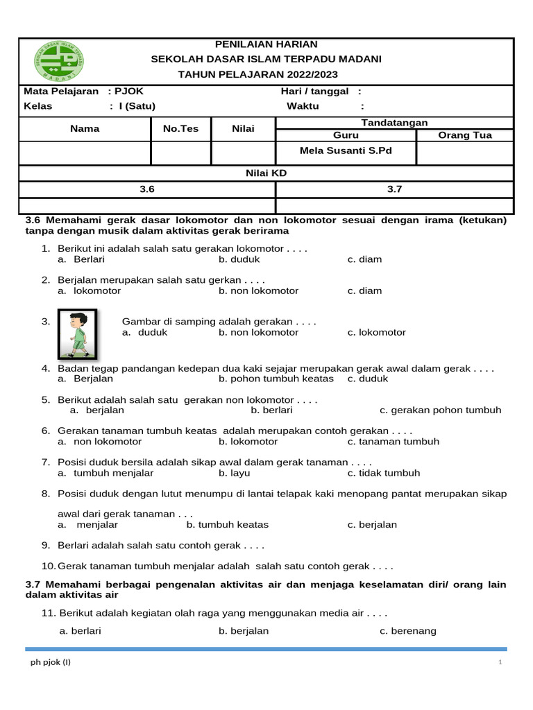Soal SBP SMTR 2 PH KLS 1 Fix | PDF