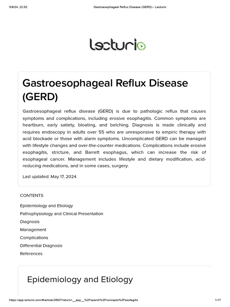 Gastroesophageal Reflux Disease (GERD) | PDF