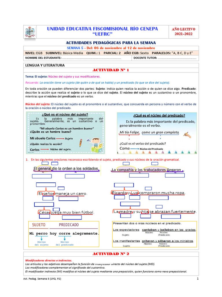 6º S 5 Act. Q1-P2 UEFRC 2021-2022 | PDF