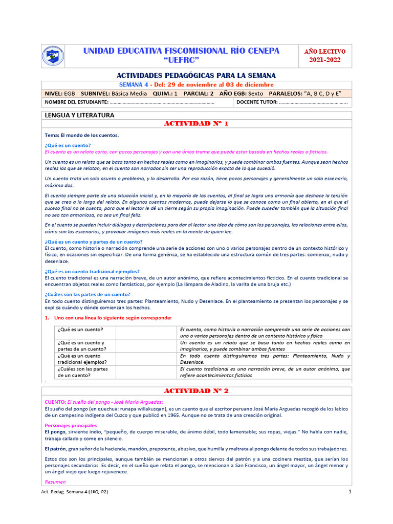 6º S 4 Act. Q1-P2 UEFRC 2021-2022 | PDF