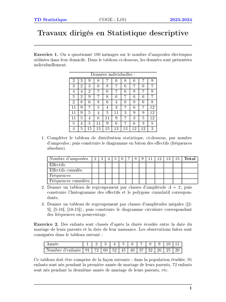 TD Statistique L1 S1 | PDF