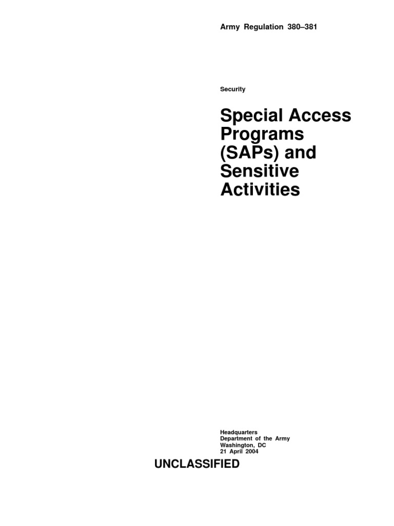 Special Access Programs (Saps) and Sensitive Activities: Unclassified ...