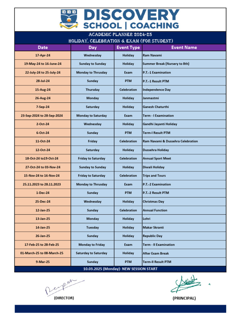 Academic Planner 2024-25 | PDF
