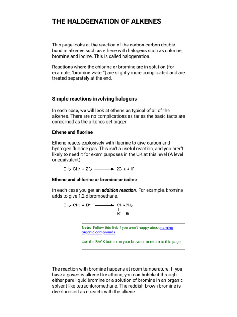 Halogenation of Alkenes | PDF