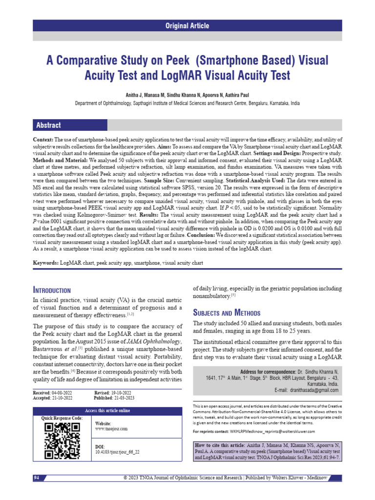 Comparing Peek and LogMAR Visual Acuity | PDF | Visual Acuity | Statistics