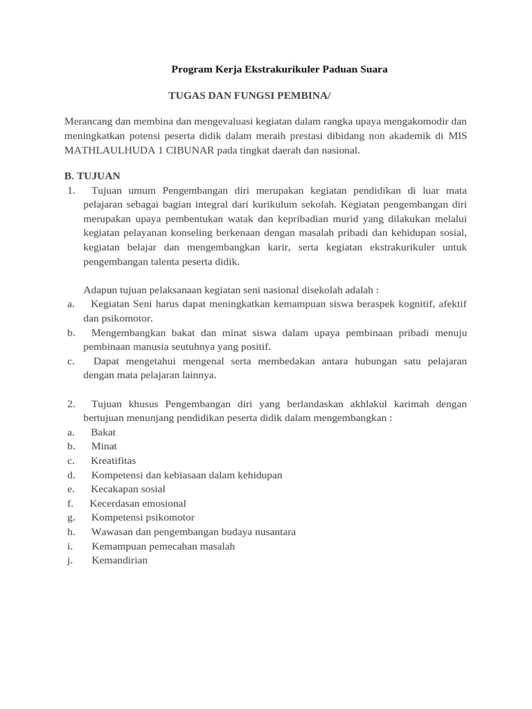 Program Kerja Ekstrakurikuler Paduan Suara | PDF