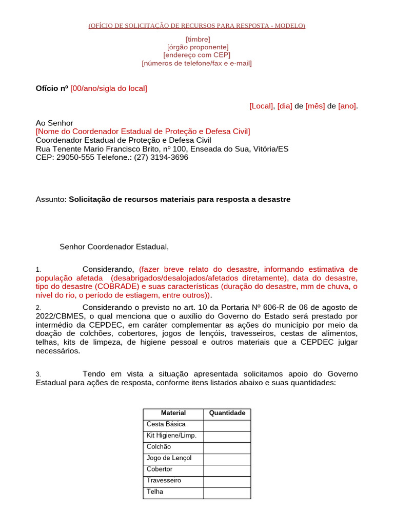 Ofício para Solicitação de Recursos Materiais (Modelo) | PDF