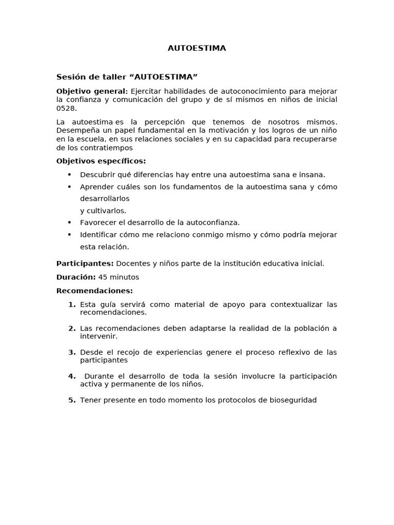 Autoestima Taller 2 Pdf