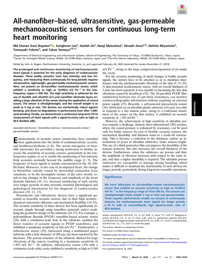 Someya Et Al 2020 All Nanofiber Based Ultrasensitive Gas Permeable Mechanoacoustic Sensors For ...