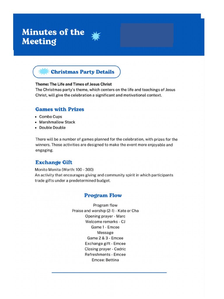 Minutes of Meeting for Event | PDF