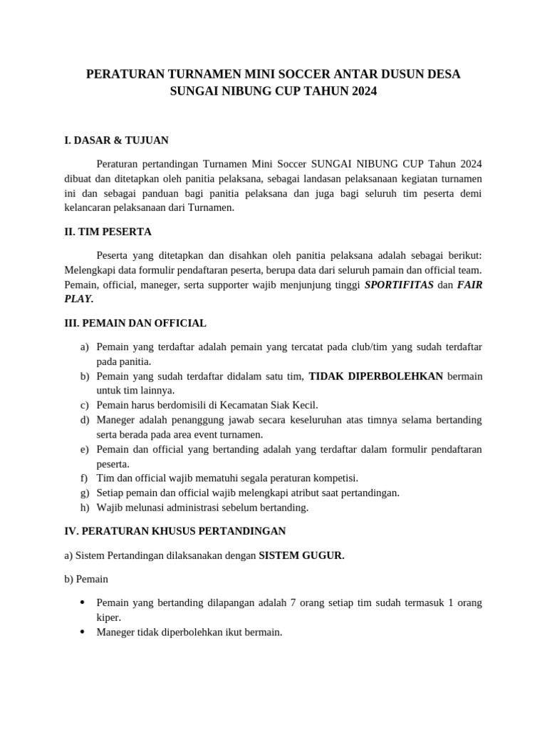 PERATURAN TURNAMEN MINI SOCCER | PDF