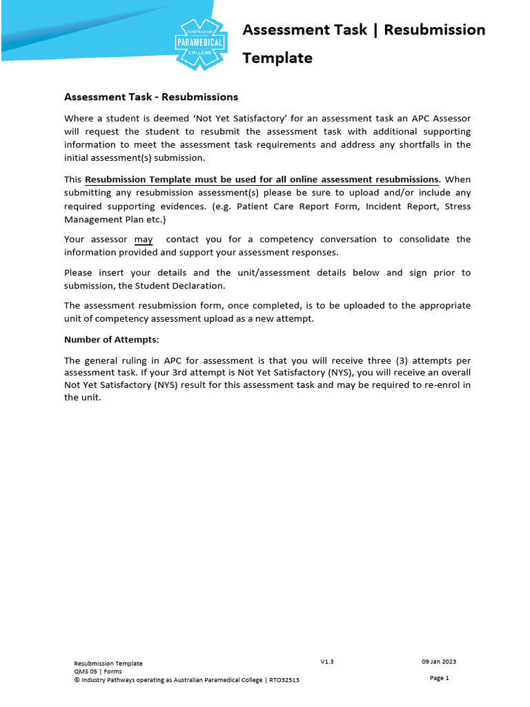 Assessment Task Resubmission Template V1.3 - 23 EDITABLE-9 | PDF
