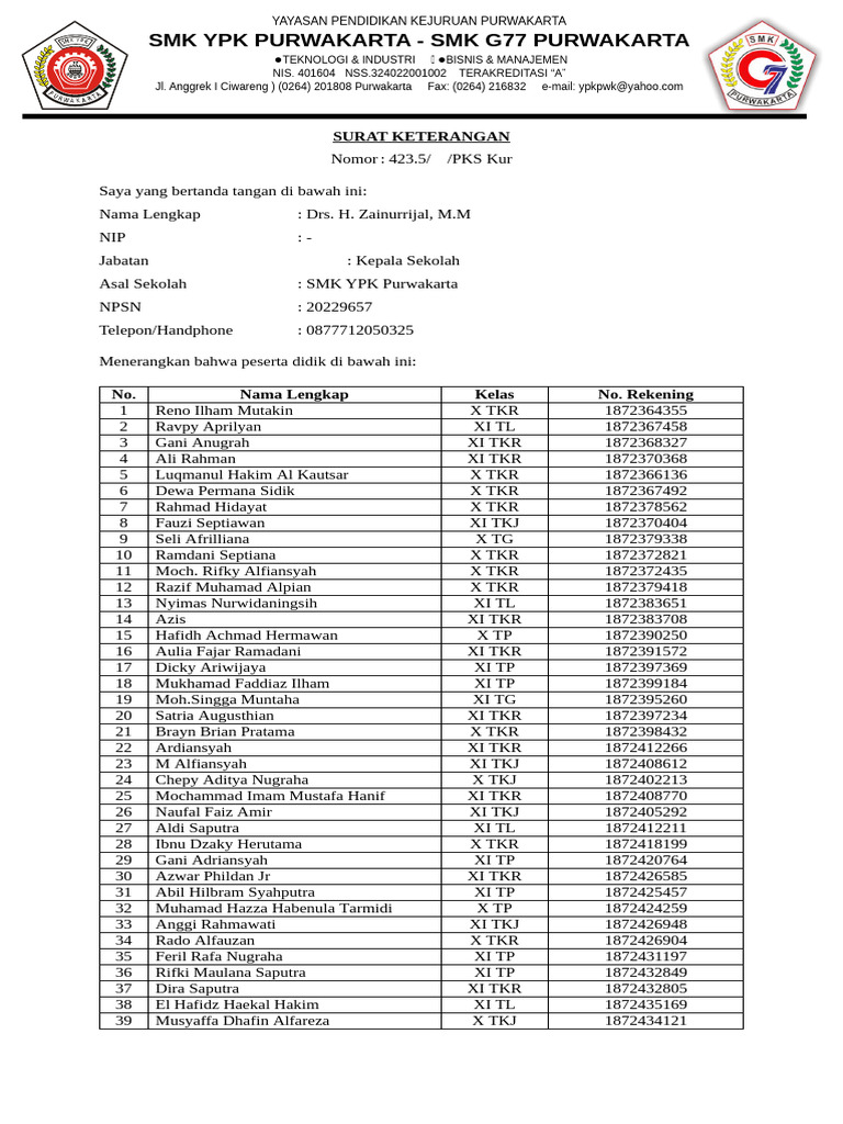 Surat Keterangan Siswa KIP | PDF