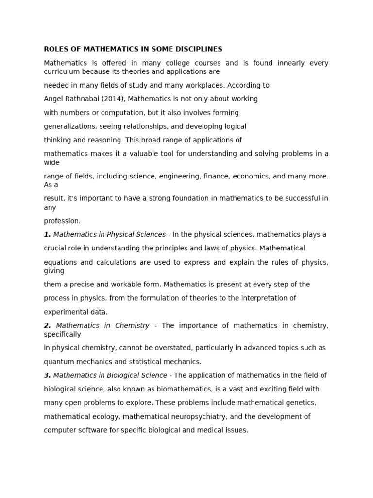 Roles of Mathematics in Some Discipline | PDF
