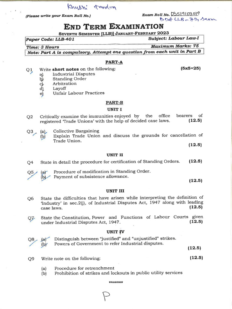 Ba LLB 7 Sem (2023) | PDF