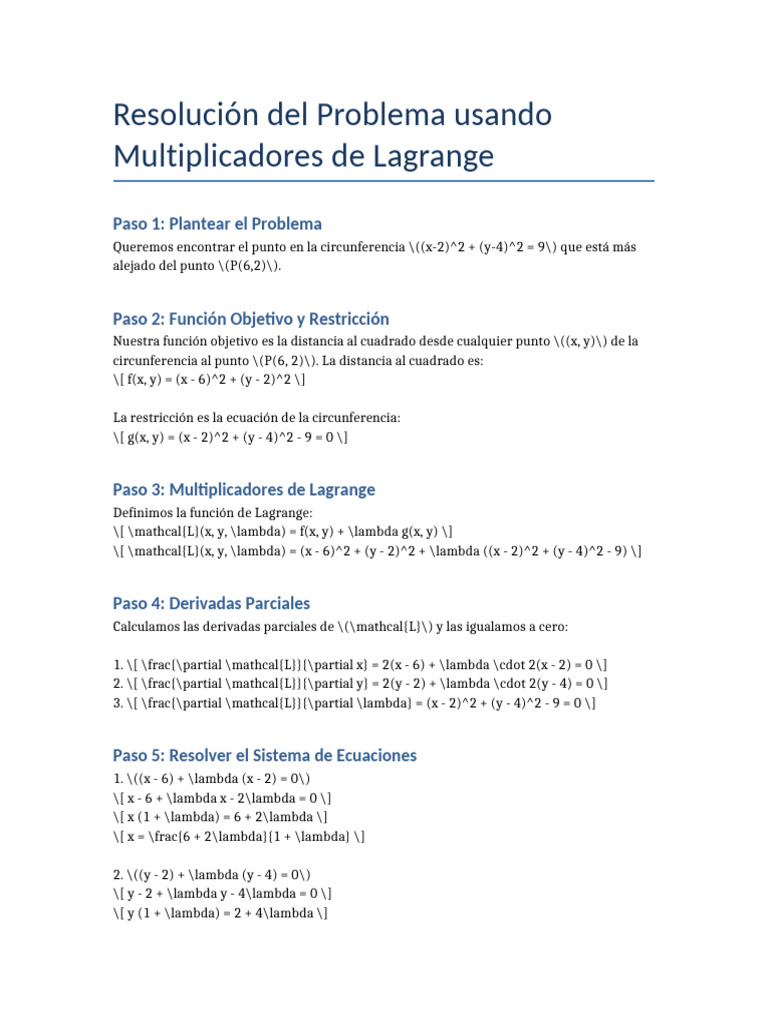 Resolucion Problema Multiplicadores Lagrange Editable | PDF