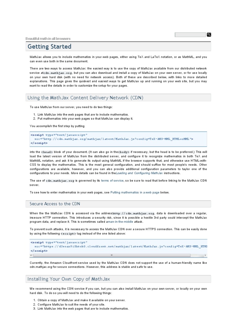 Getting Started Using The Mathjax Content Delivery Network Cdn Pdf Html Web Server