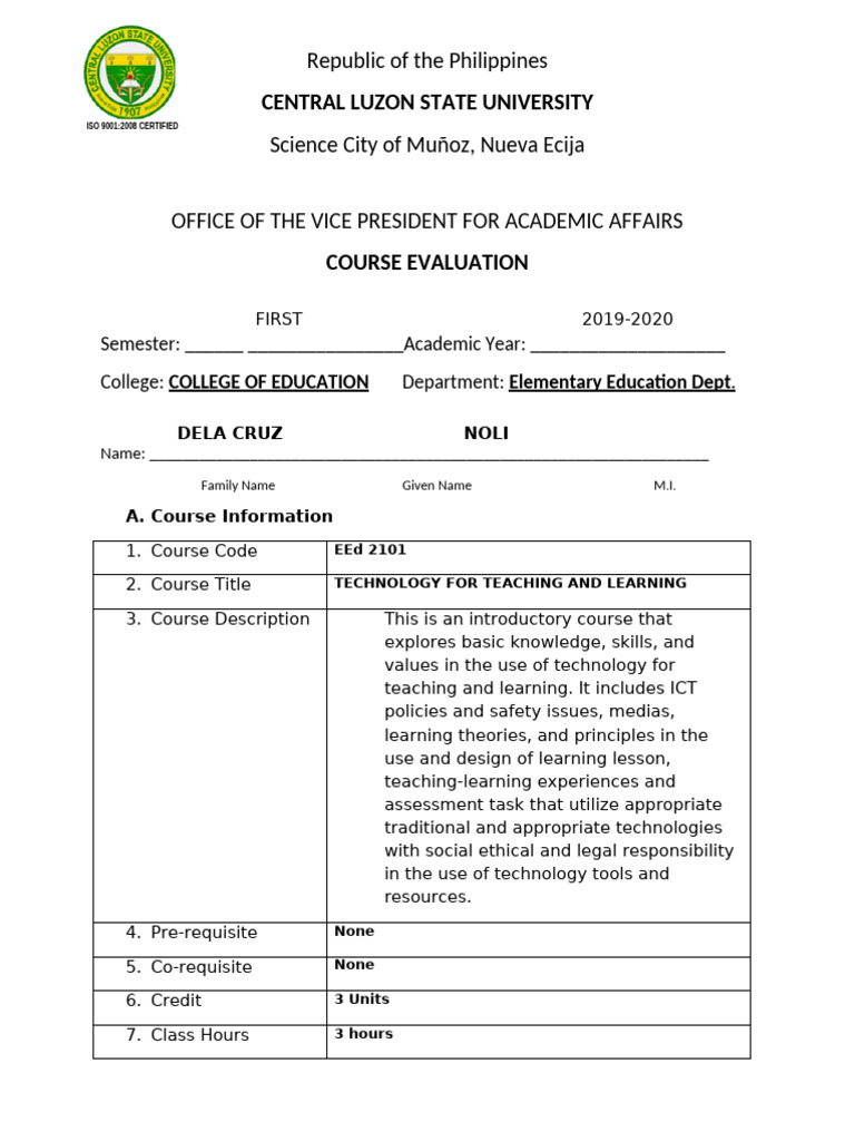 Course-Evaluation Eed 2101 Super Final | PDF