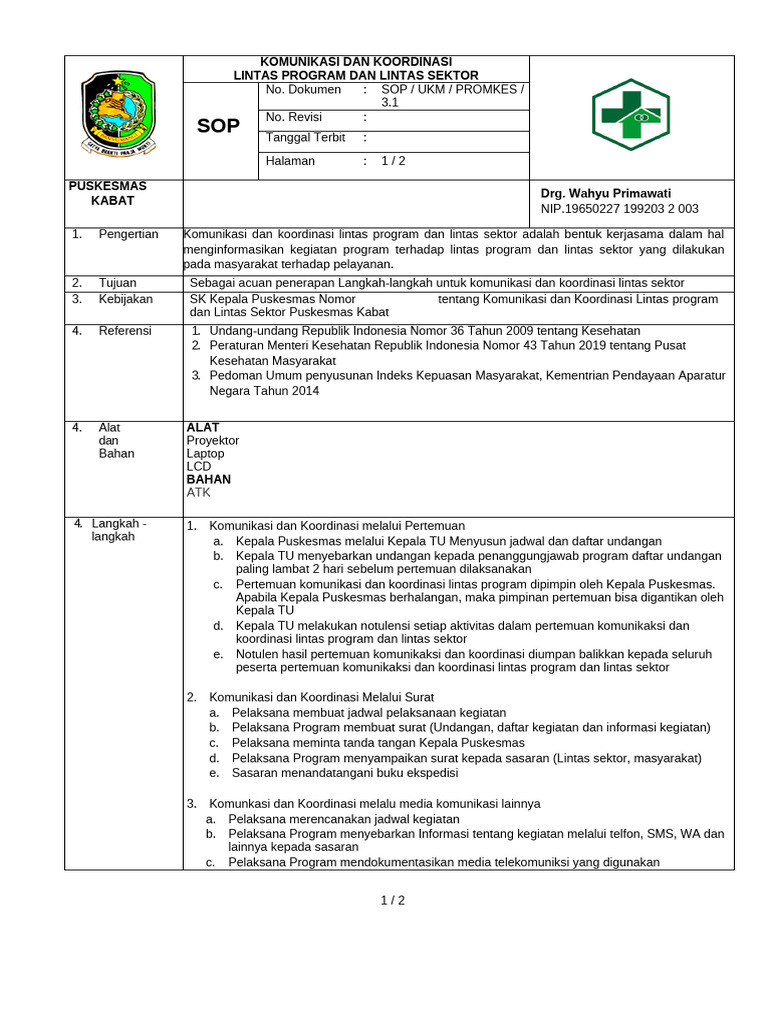 Sop Komunikasi Koordinasi | PDF
