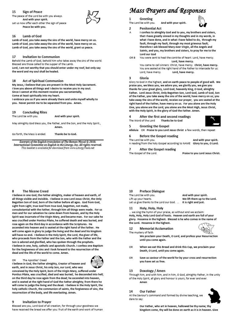 Catholic Mass Prayers and Responses - A5 Card With Things To Say at ...