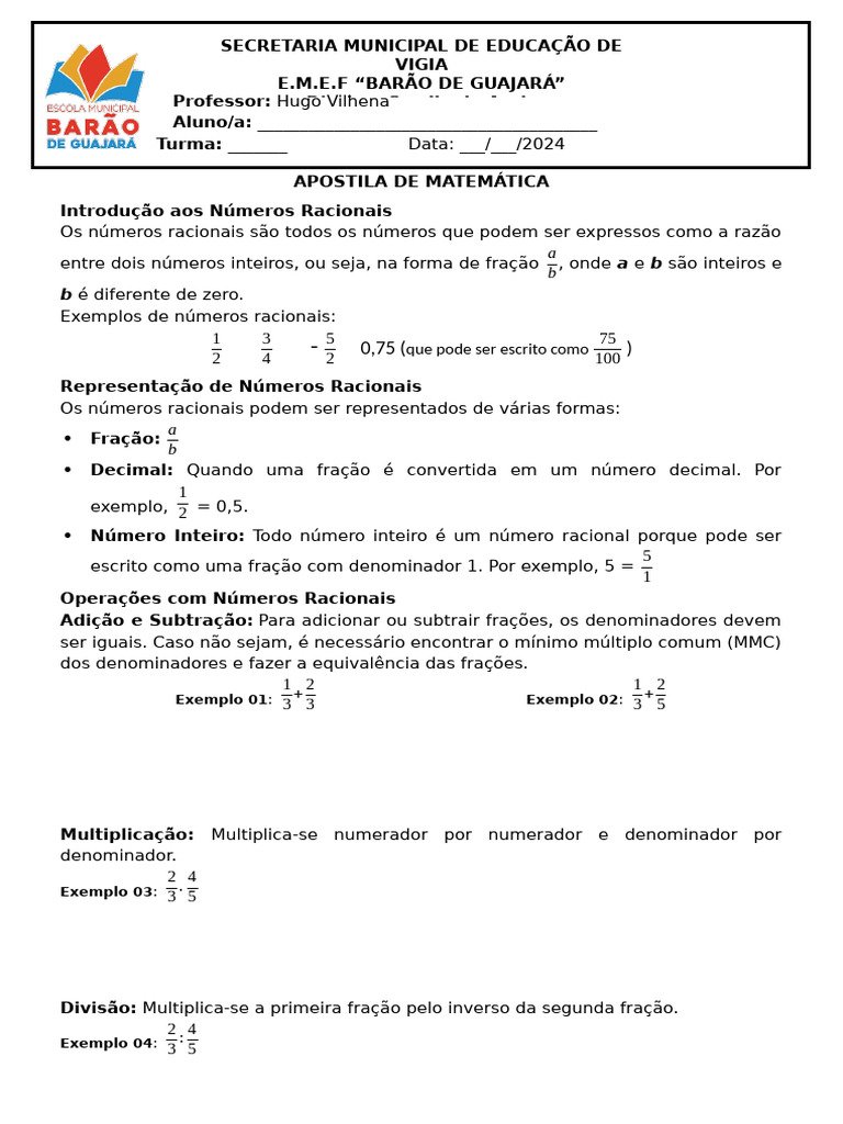 7 Ano Numeros Racionais | PDF