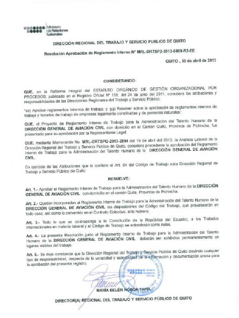 Reglamento Interno de Talento Codigo de Trabajo - Compressed | PDF