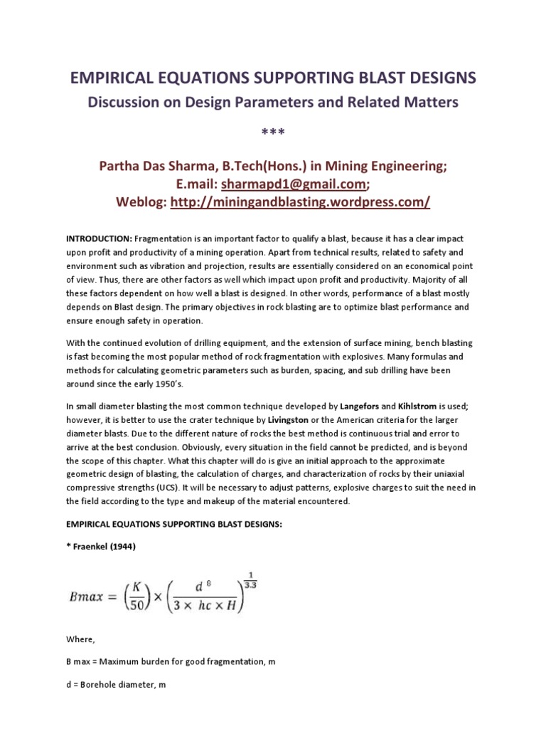 Empirical Equations Supporting Blast Designs Discussion On Design ...